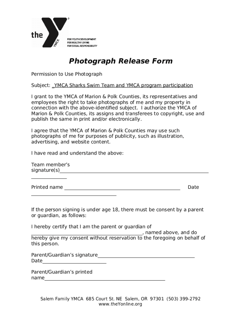 Upper Perk YMCA Swim Team Photo Release Doc Template | pdfFiller