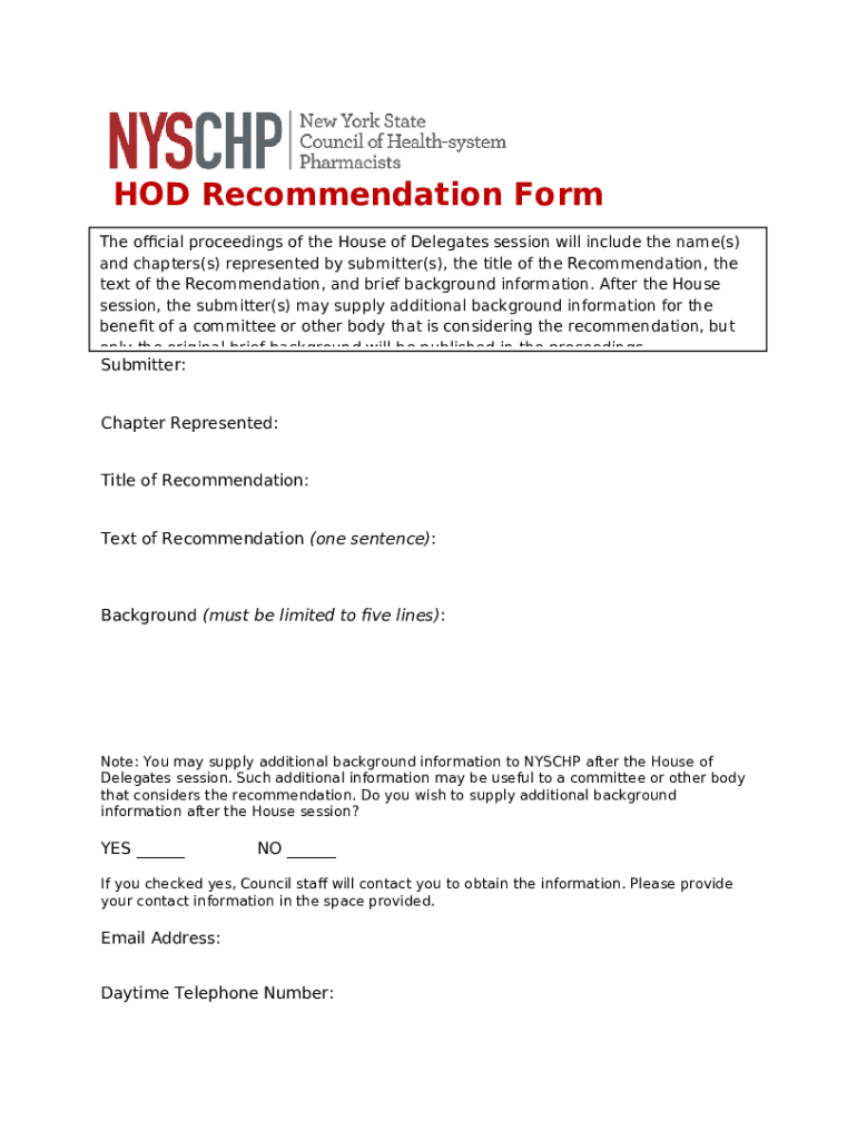 HOD Recommendation Doc Template | pdfFiller