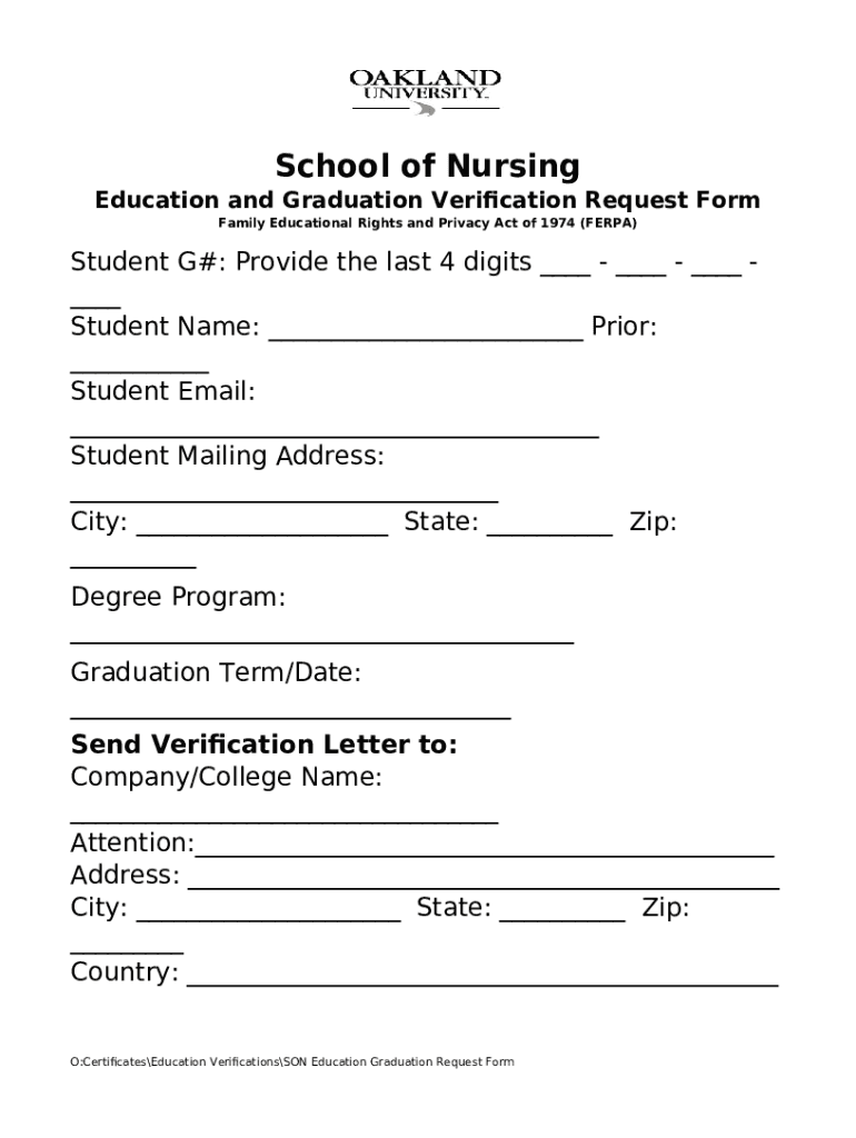 SON Education and Graduation Verification Request Doc Template | pdfFiller