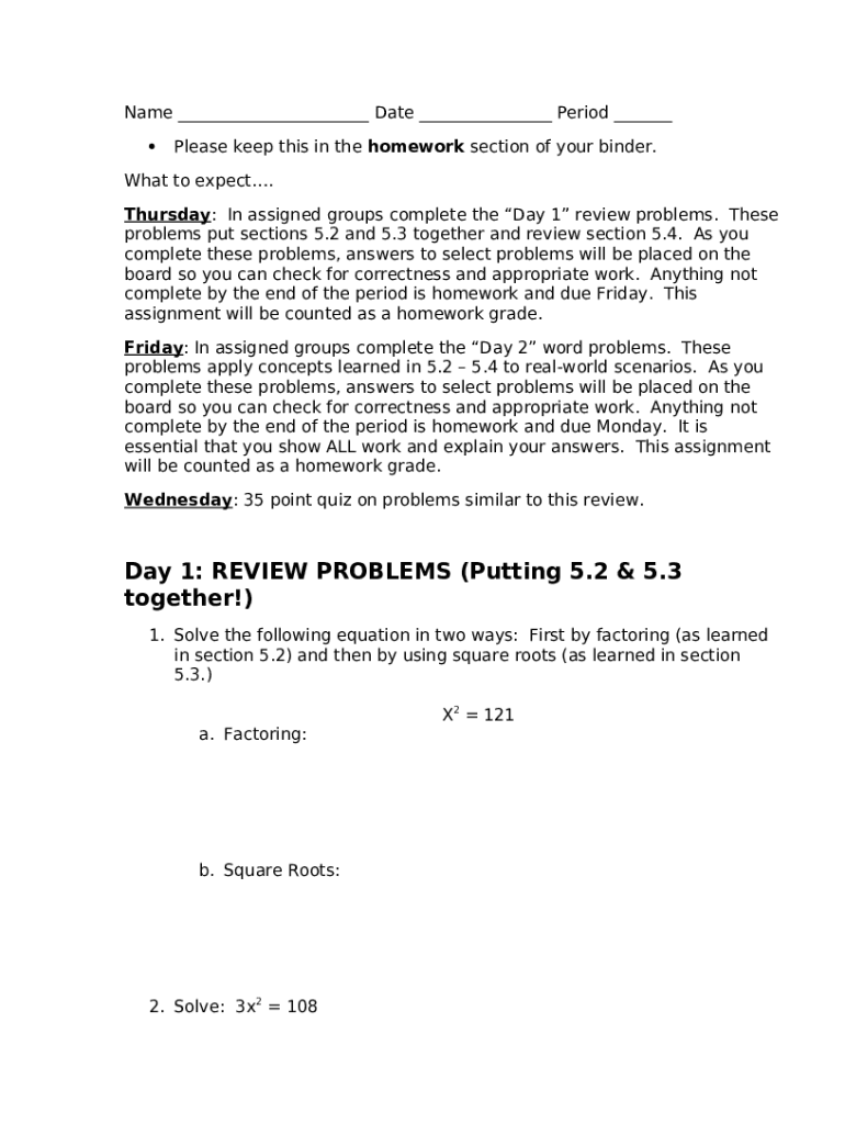 - Please keep this in the homework section of your binder Doc Template | pdfFiller