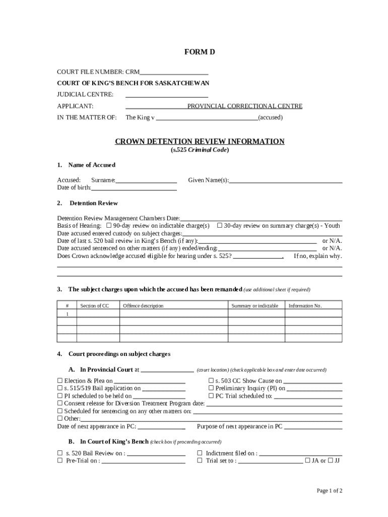 D CROWN DETENTION REVIEW INATION Doc Template | pdfFiller