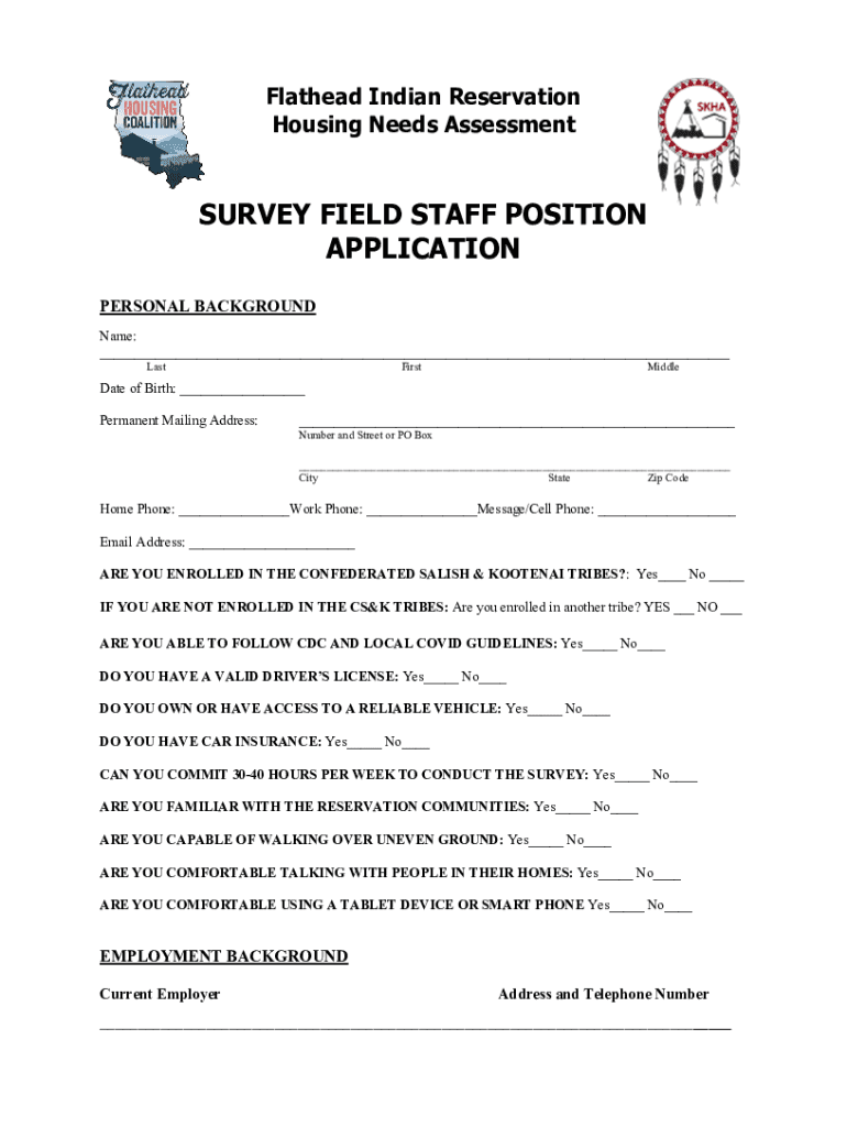 Fillable Online Survey Field Staff Position Application Fax Email Print ...