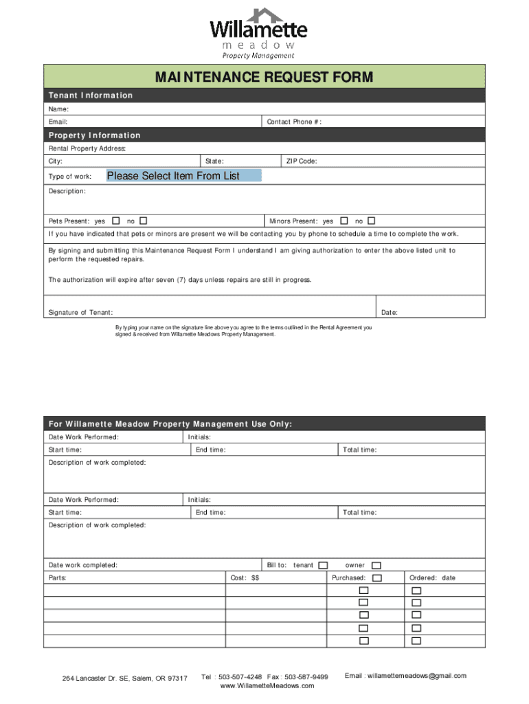 Fillable Online Tenant Repair Request Form Template Fax Email Print ...