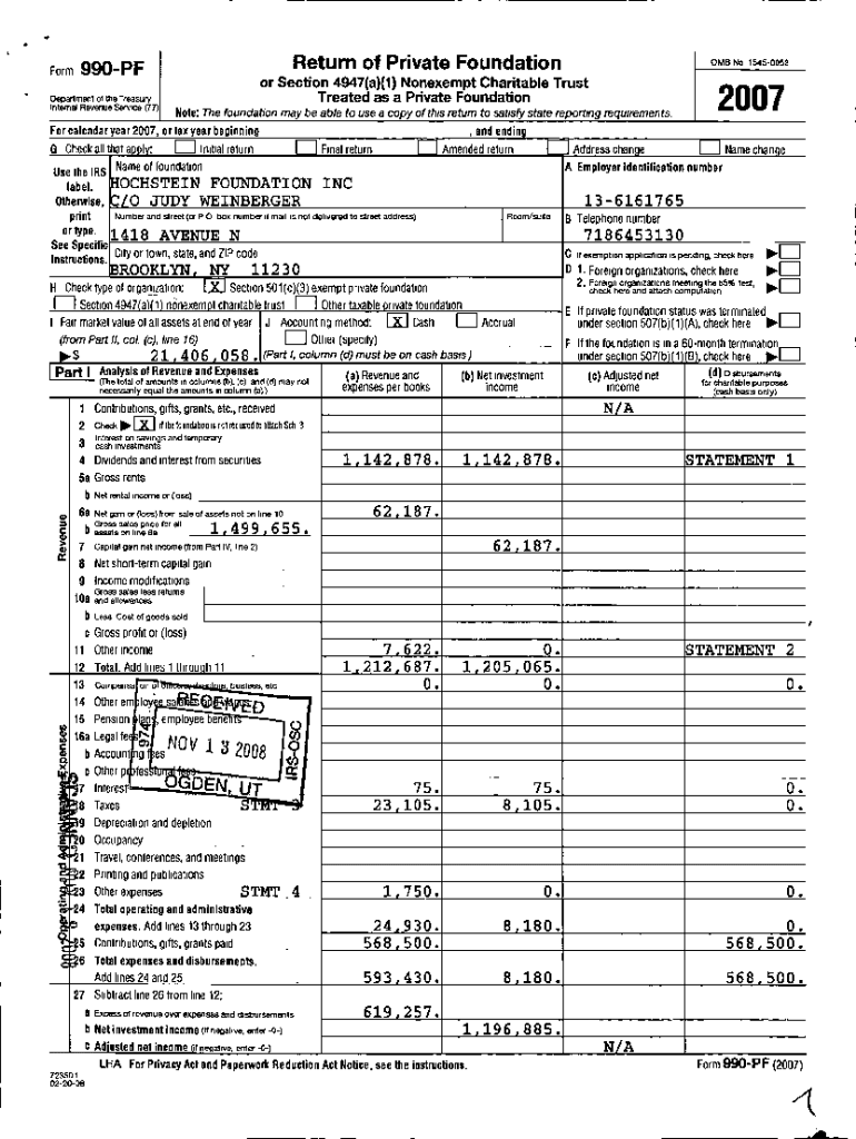 Fillable Online Form 990-PF Return of Private Foundation I -1 Jr::. ' 0 ...