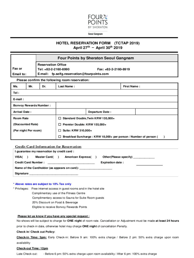 Fillable Online Four Points by Sheraton Seoul, Gangnam - South Korea Fax Email Print - pdfFiller