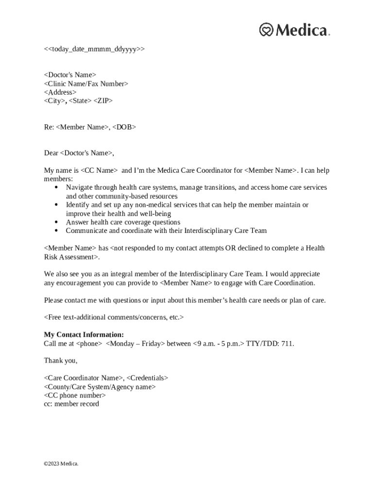 PCP Letter-Unable to Reach or Refusing (DOC) Doc Template | pdfFiller