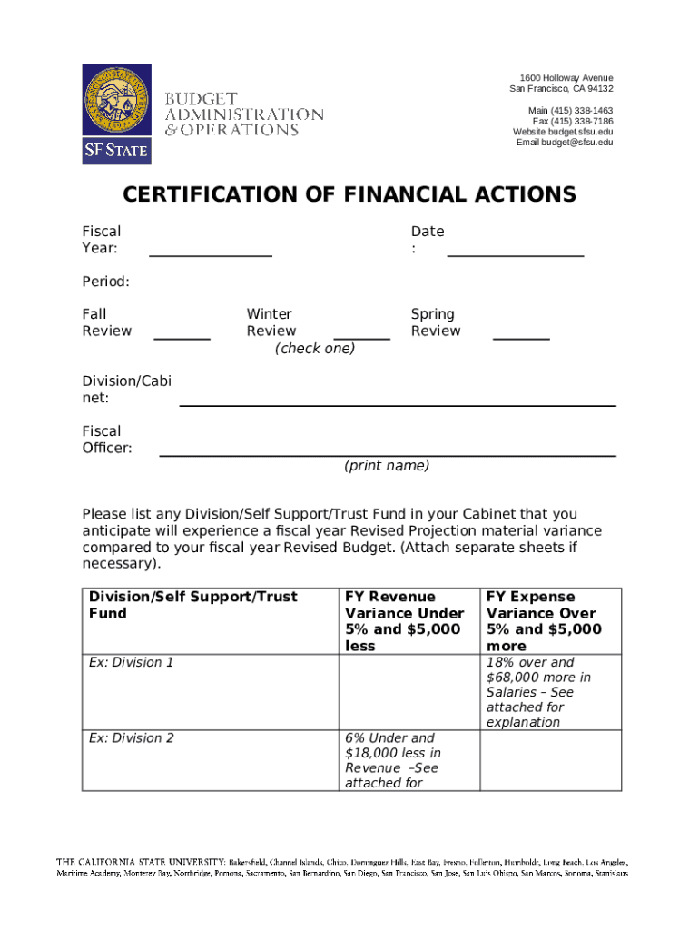 Certification of Financial Actions and Certification of Review Reports ...