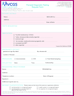 Fillable Online Prenatal Diagnostic Testing Request Form Fax Email ...