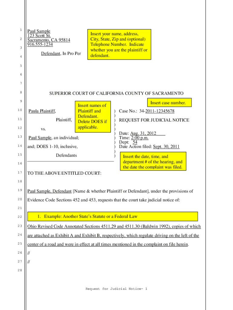 Fillable Online Instructions. Sample Request for Judicial Notice with ... Fillable Online Instructions. Sample Request for Judicial Notice with ...