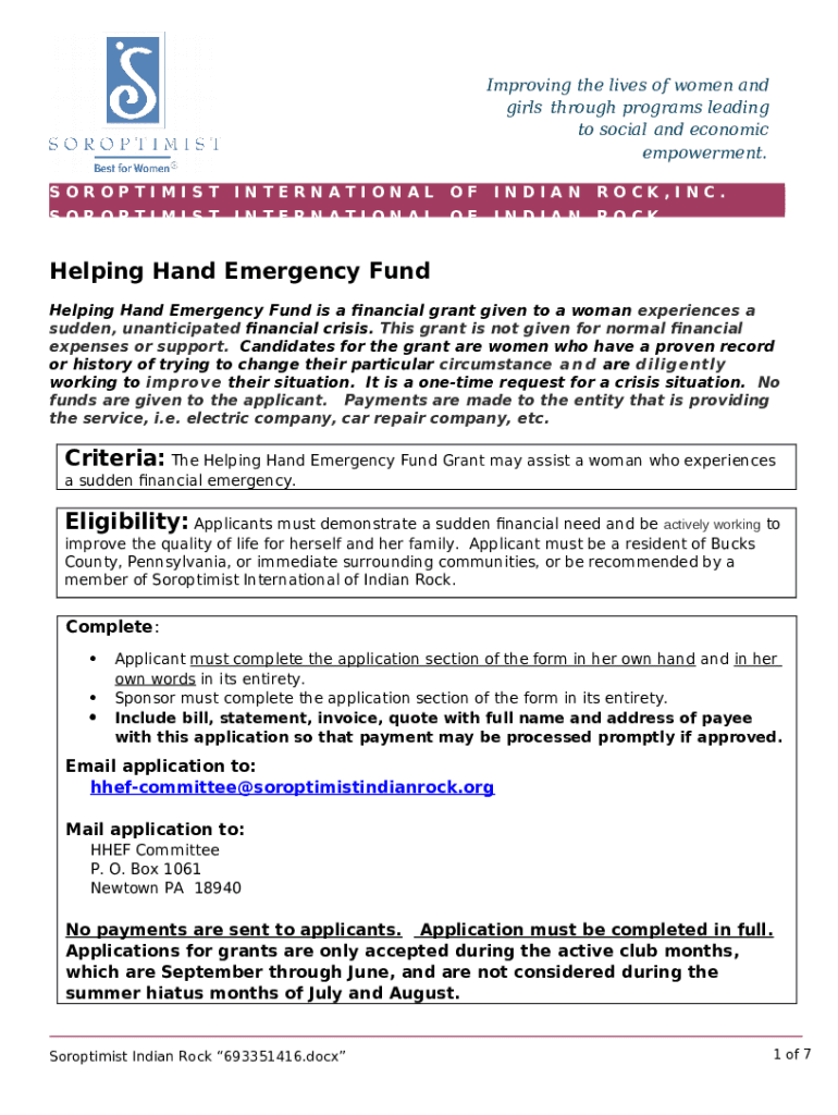 Helping Hand Emergency Fund Doc Template | pdfFiller