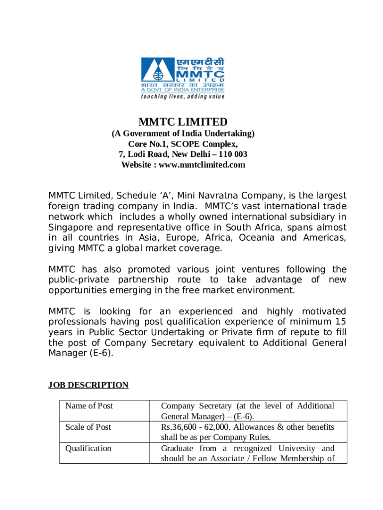 MMTC LIMITED (A Government of India Undertaking) ... Doc Template ...