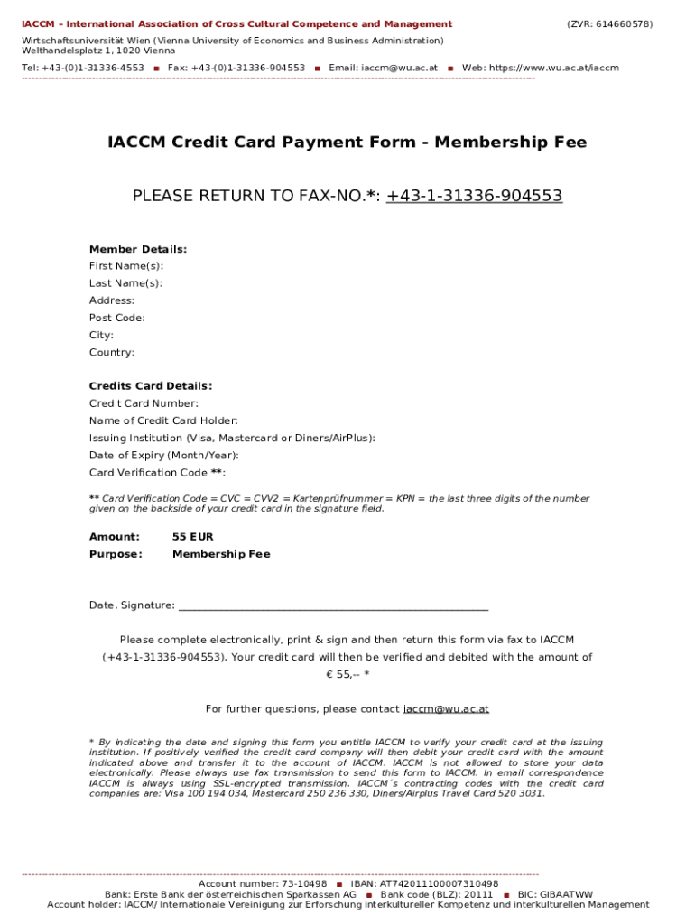 Membership Fee IACCMCredit Card Payment Doc Template | pdfFiller