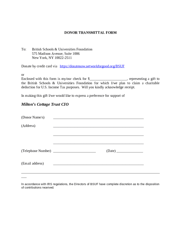 DONOR TRANSMITTAL To Doc Template | pdfFiller