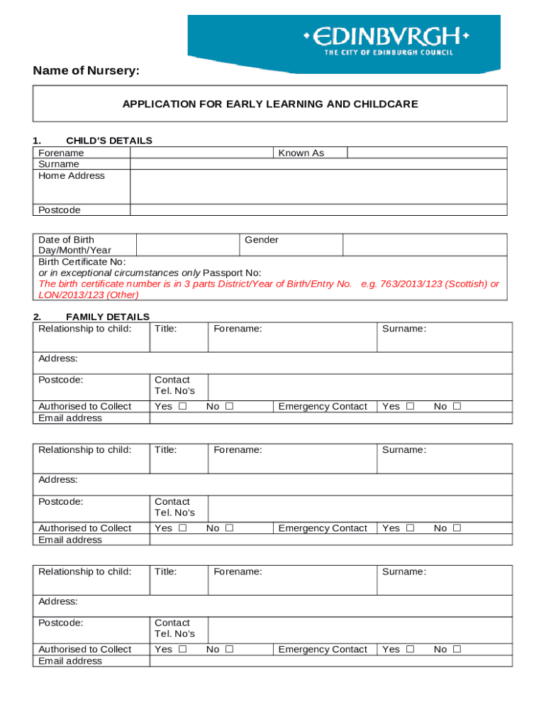 Registering your Child for Early Learning and Childcare Doc Template ...