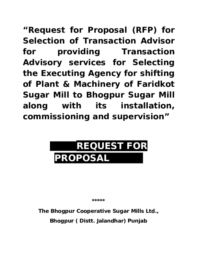 Request For Proposal For Transaction Advisory Services ... Doc Template ...