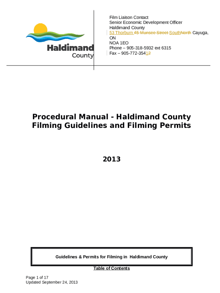 Haldimand County Filming Guidelines and Filming Permits Doc Template ...