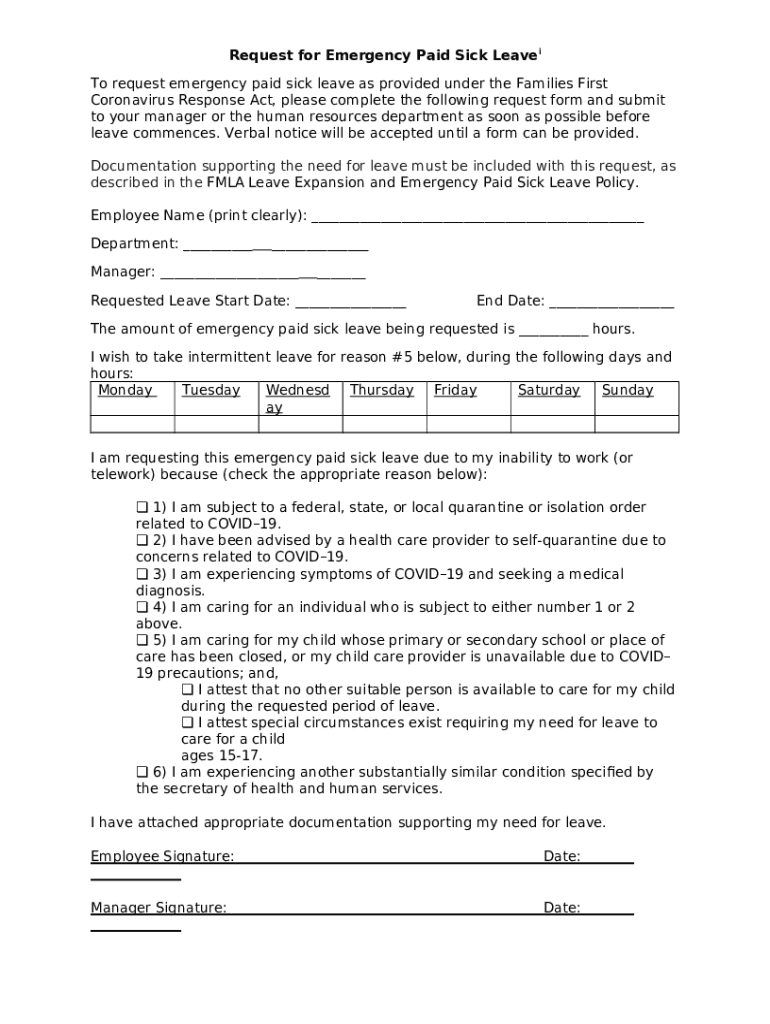Request for Emergency Paid Sick Leave (EPSL) Families ... Doc Template ...