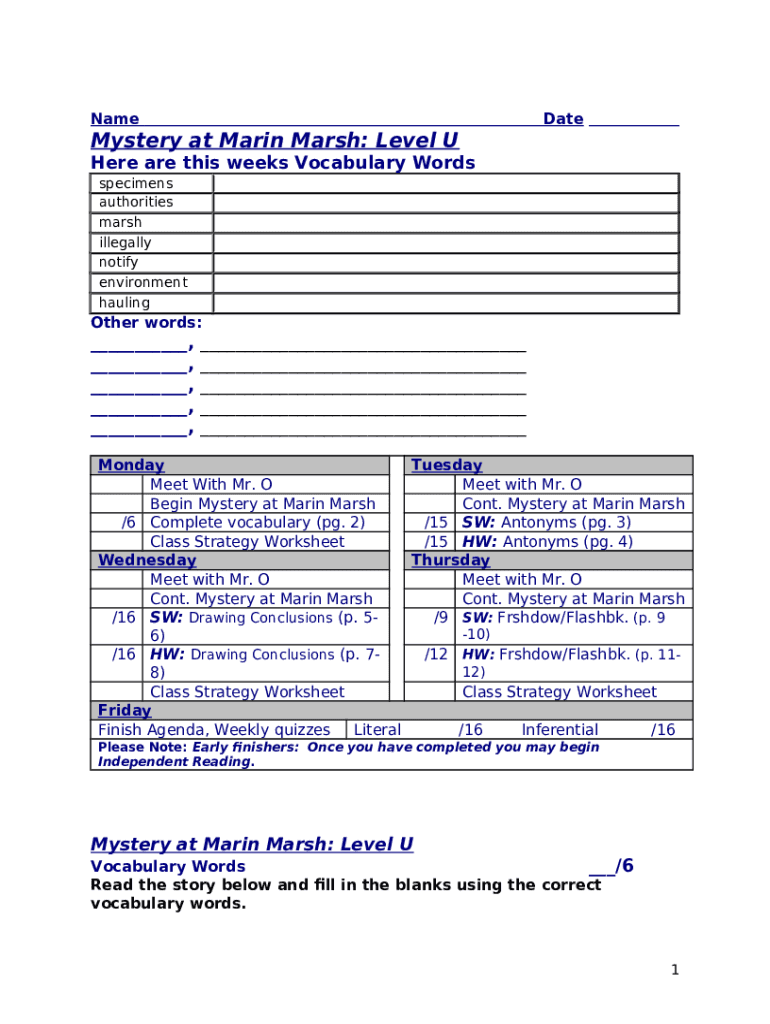 Mystery at Marin Marsh Level U.doc - Name Date ... Doc Template | pdfFiller