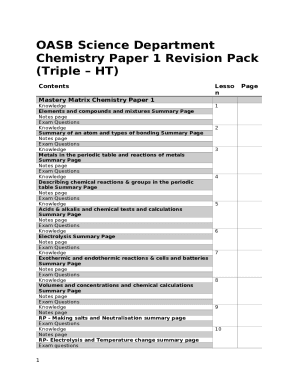 CHEMISTRY TRIPLE SCIENCE REVISION BOOKLET Higher Doc Template | pdfFiller
