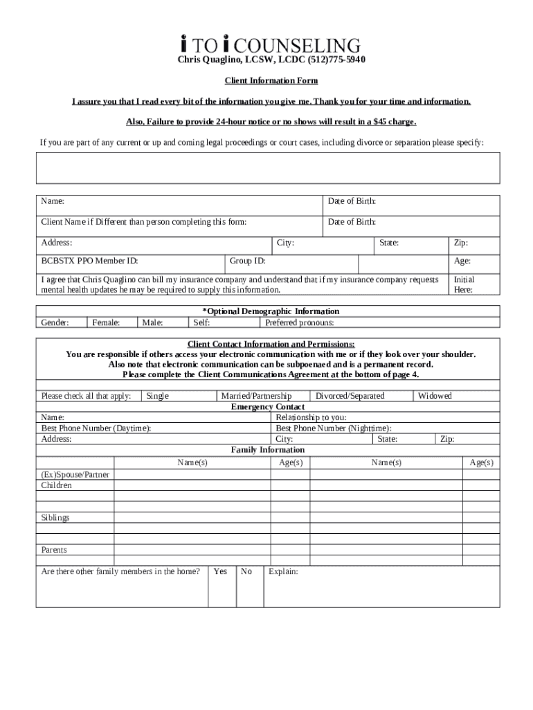 BCBS and Others New Client Ination Doc Template | pdfFiller