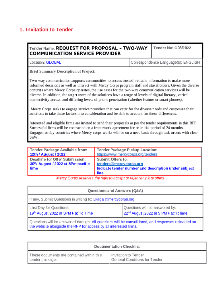 Tender Name: REQUEST FOR PROPOSAL - TWO-WAY COMMUNICATION SERVICE ...