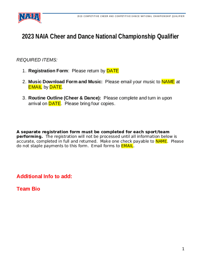 Cheer & Dance Registration Doc Template | pdfFiller