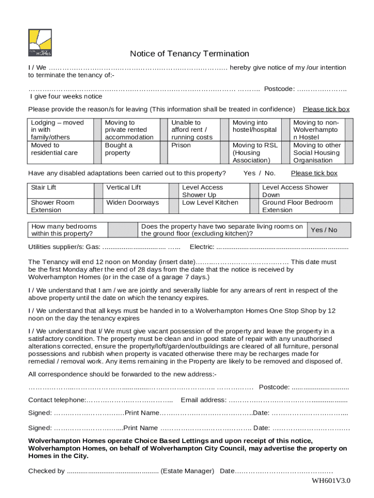 Tenants Notice To End Tenancy - letter template Doc Template | pdfFiller