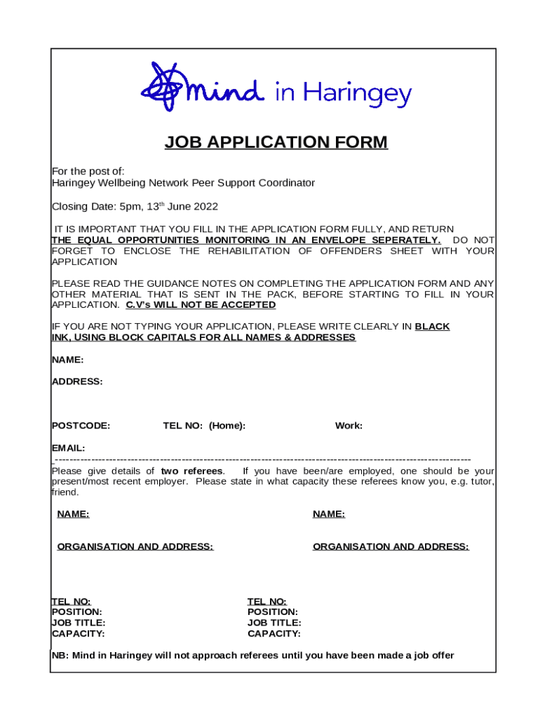 Application Peer Support Coordinator 2022 Doc Template | pdfFiller