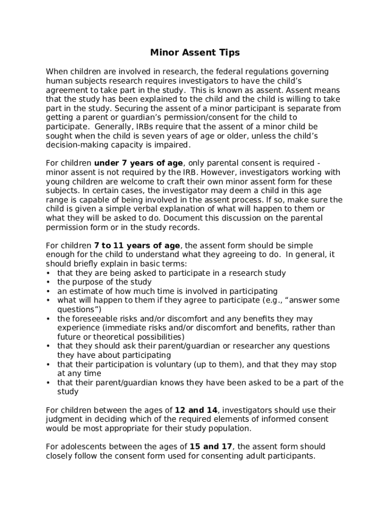 Minor Assent Templates Doc Template | pdfFiller