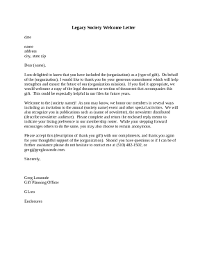 sample legacy society invite letterall audiences Doc Template | pdfFiller