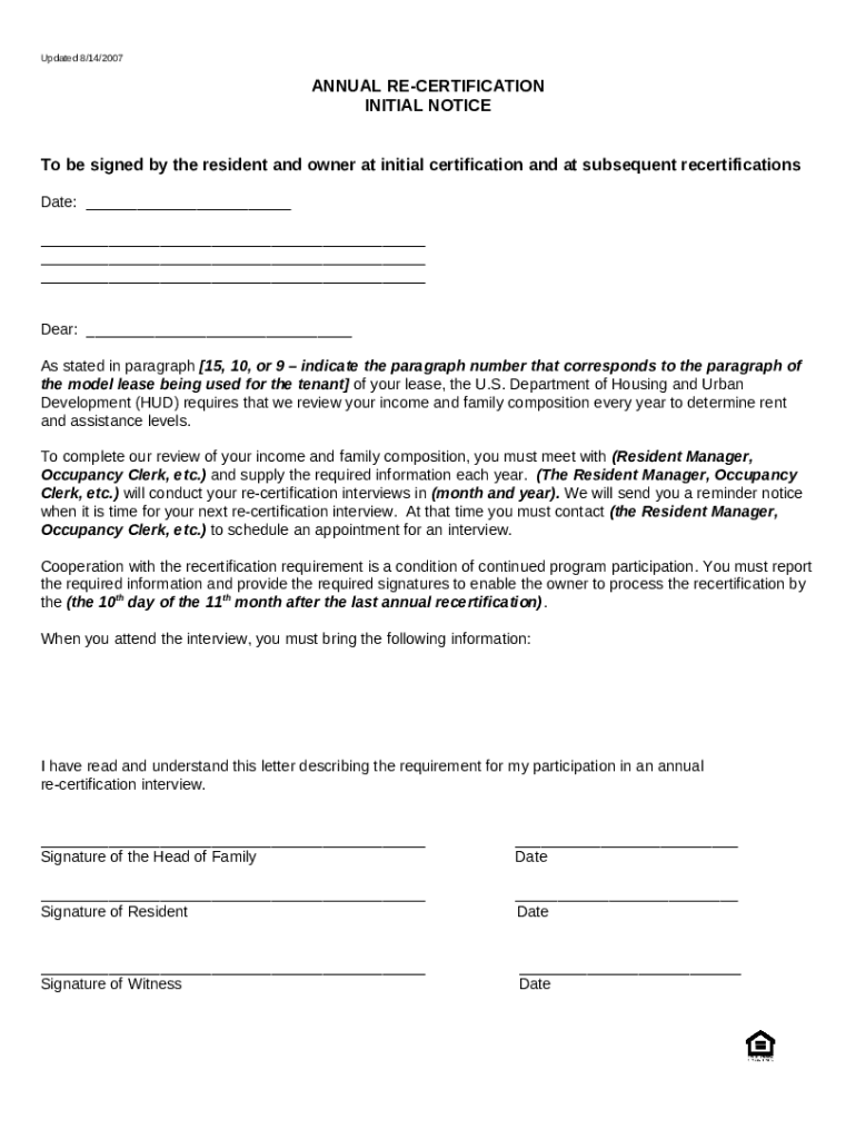 To be signed by the resident and owner at initial certification and at subsequent ...