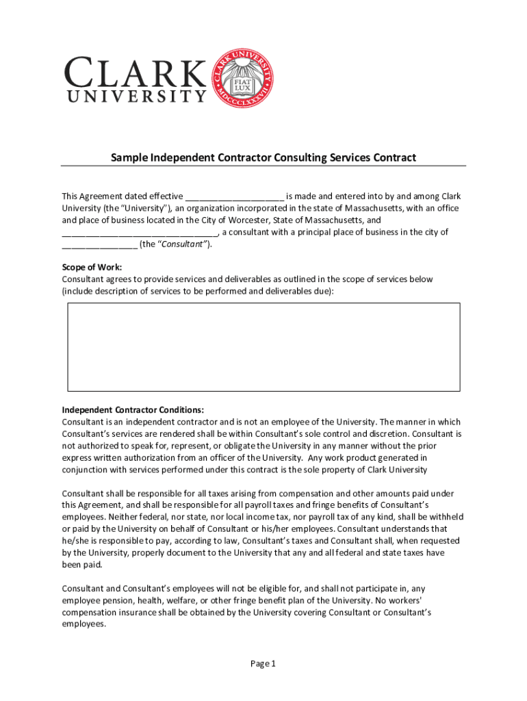 Fillable Online Independent Contractor - Sample Contract Fax Email ...