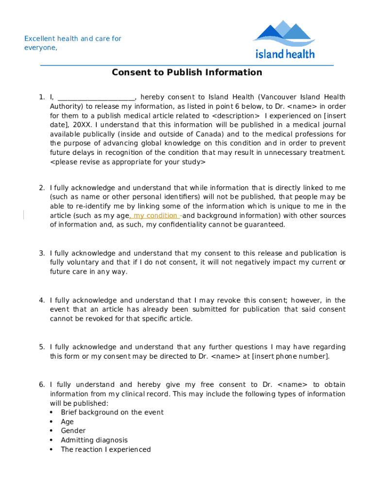 Consent to Publish Ination Doc Template | pdfFiller