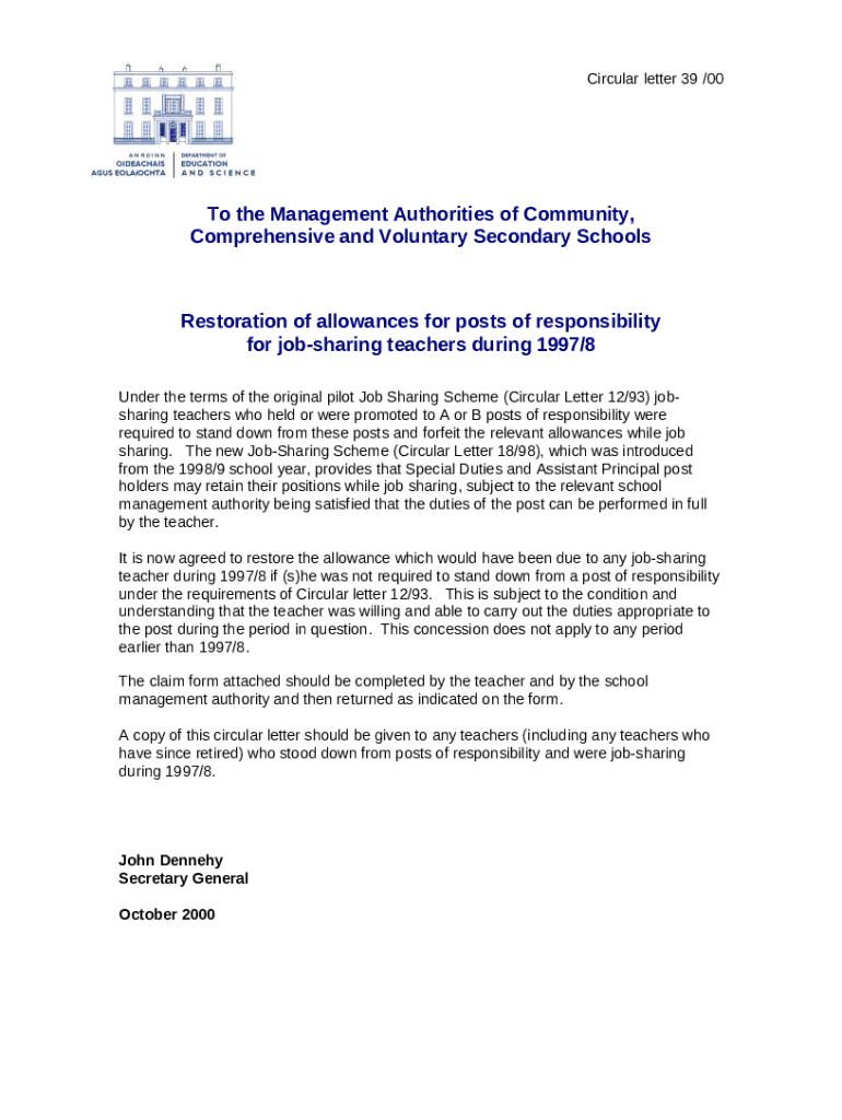 Job-sharing Scheme for Second Level Teachers. Doc Template | pdfFiller