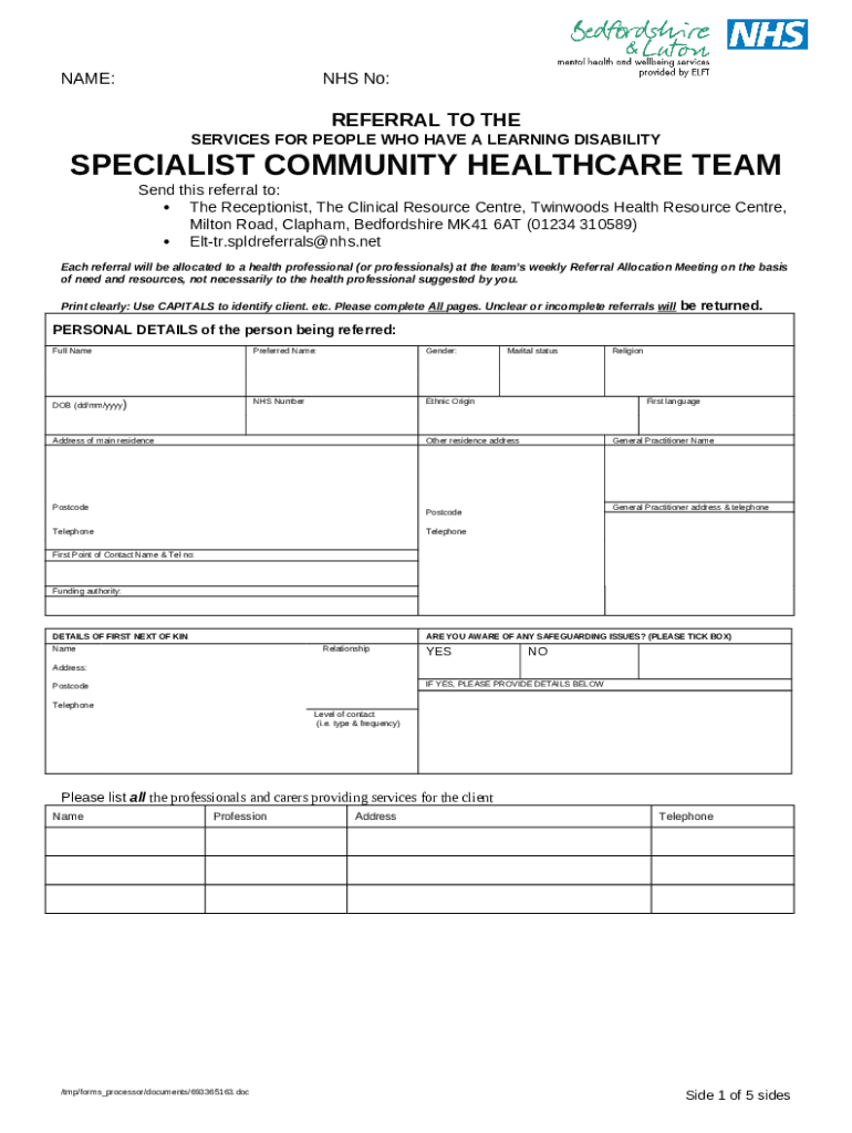 BEDFORDSHIRE & LUTON COMMUNITY NHS TRUST LEARNING DISABILITY SERVICE ...