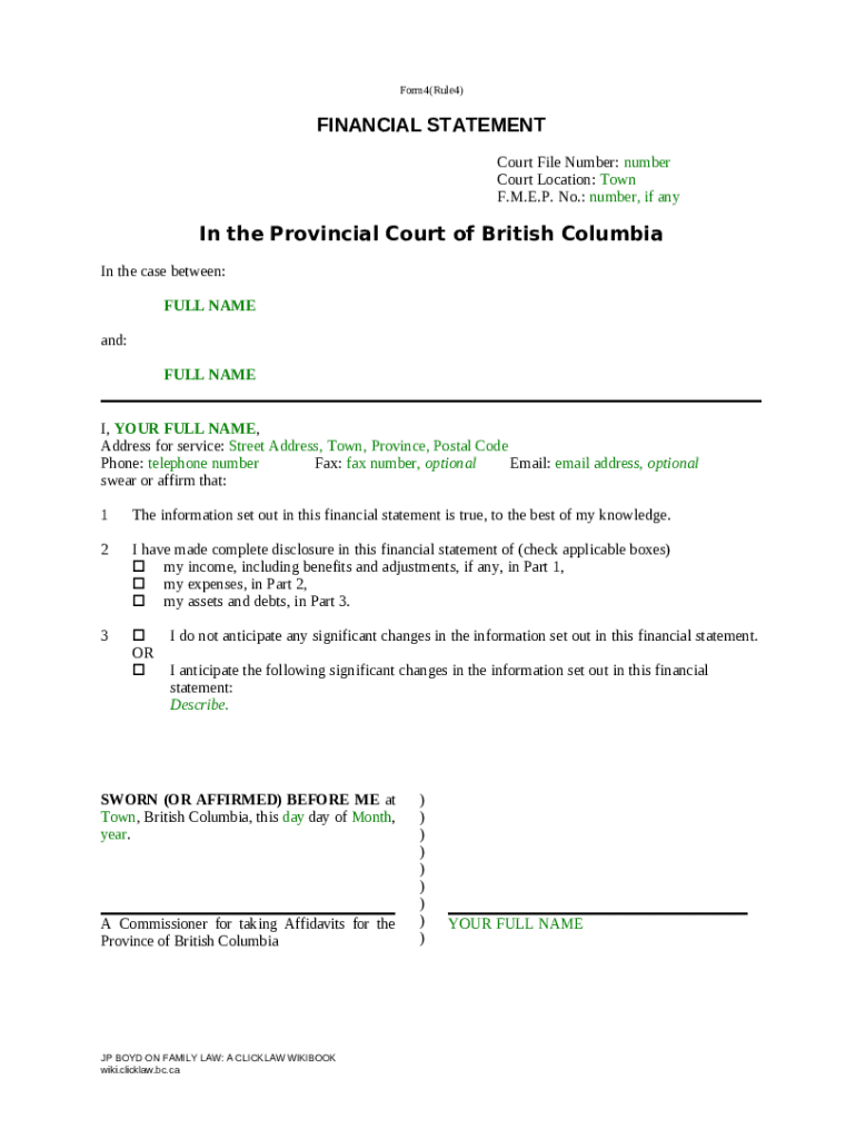 Complete a Provincial Court Financial Statement ( 4) Doc Template ...