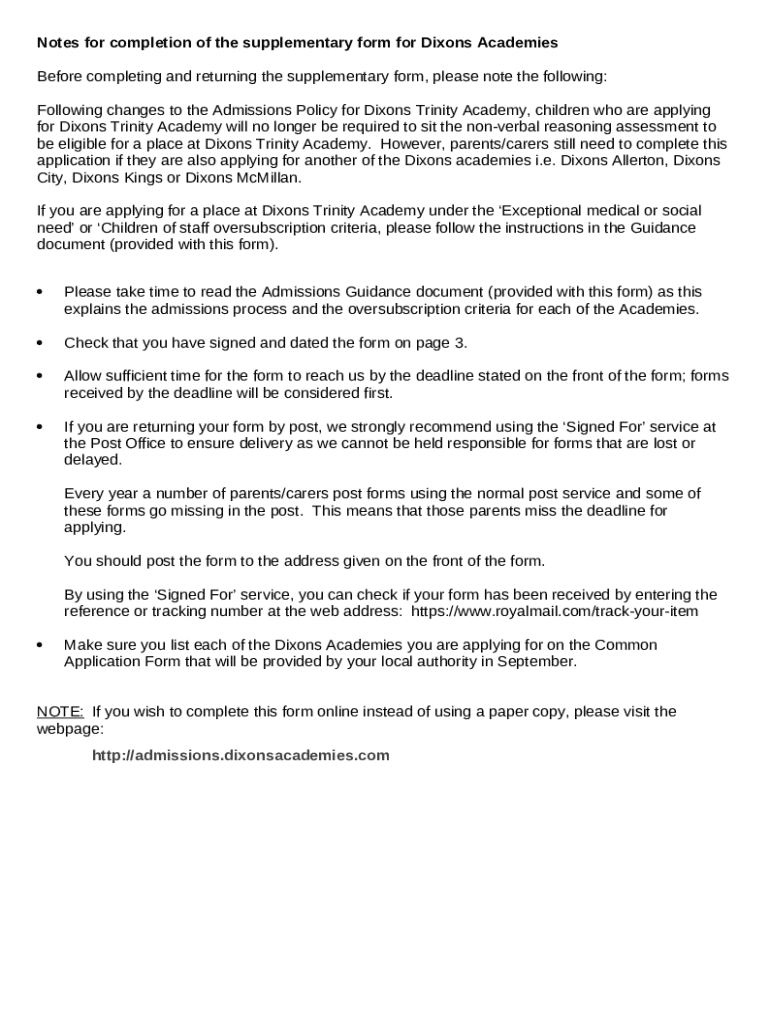 Dixons supplementary & guidance - 2024 intake - bso bradford gov Doc ...