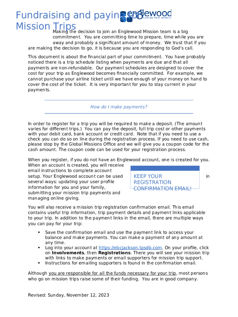 Fundraising For Mission Trips Doc Template | pdfFiller