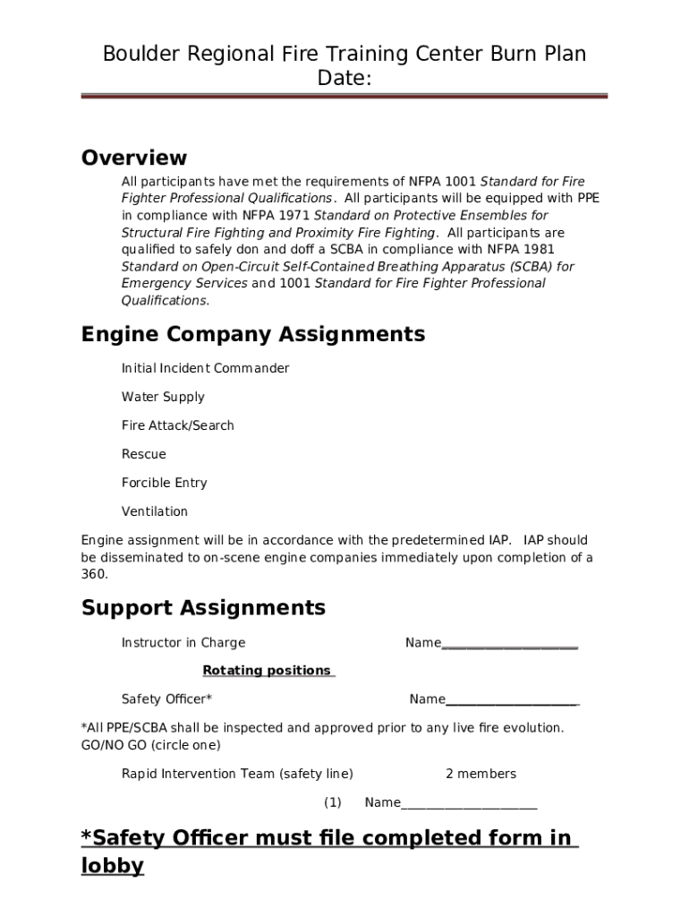 Boulder Regional Fire Training Center Burn Plan Date: Doc Template ...