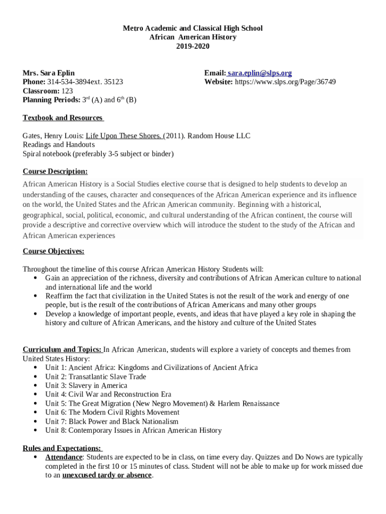 Social Studies / African American History (Period 1) Doc Template ...