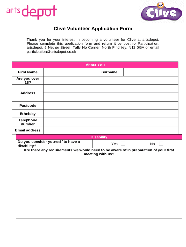 Clive Volunteer Application Doc Template | pdfFiller