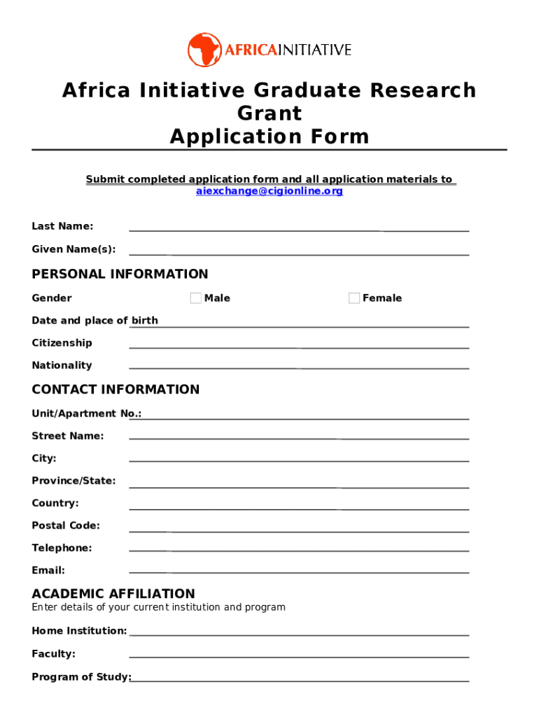 Africa Initiative Graduate Research Grant Application Doc Template ...