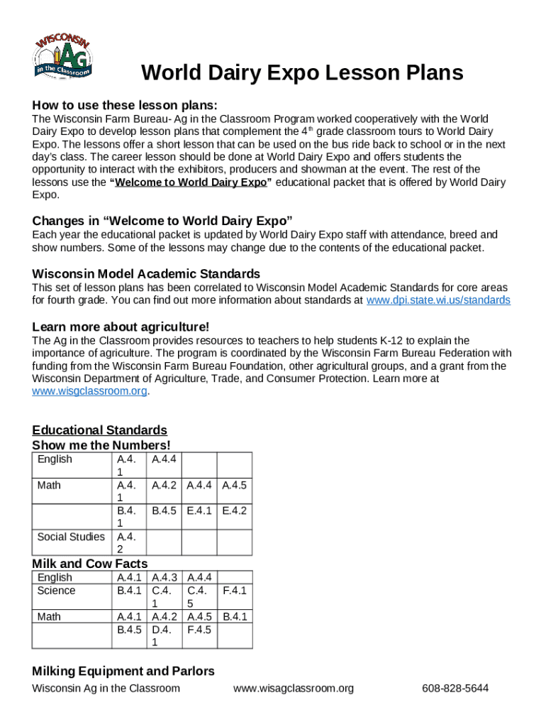 World Dairy Expo Lesson Plans How to use ... Doc Template | pdfFiller