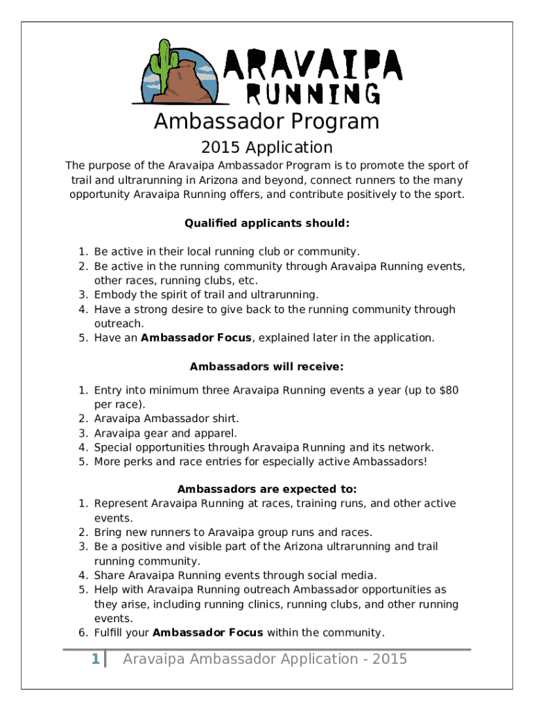 Trail Run Events Athlete Ambassador Program Doc Template | pdfFiller