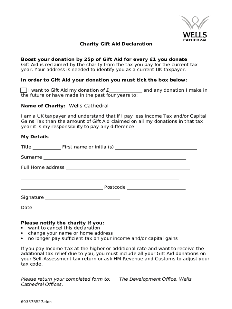 Gift Aid Declaration - London Doc Template | pdfFiller