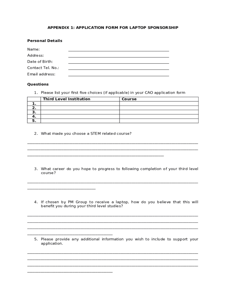 PM group sponsorship application Doc Template | pdfFiller