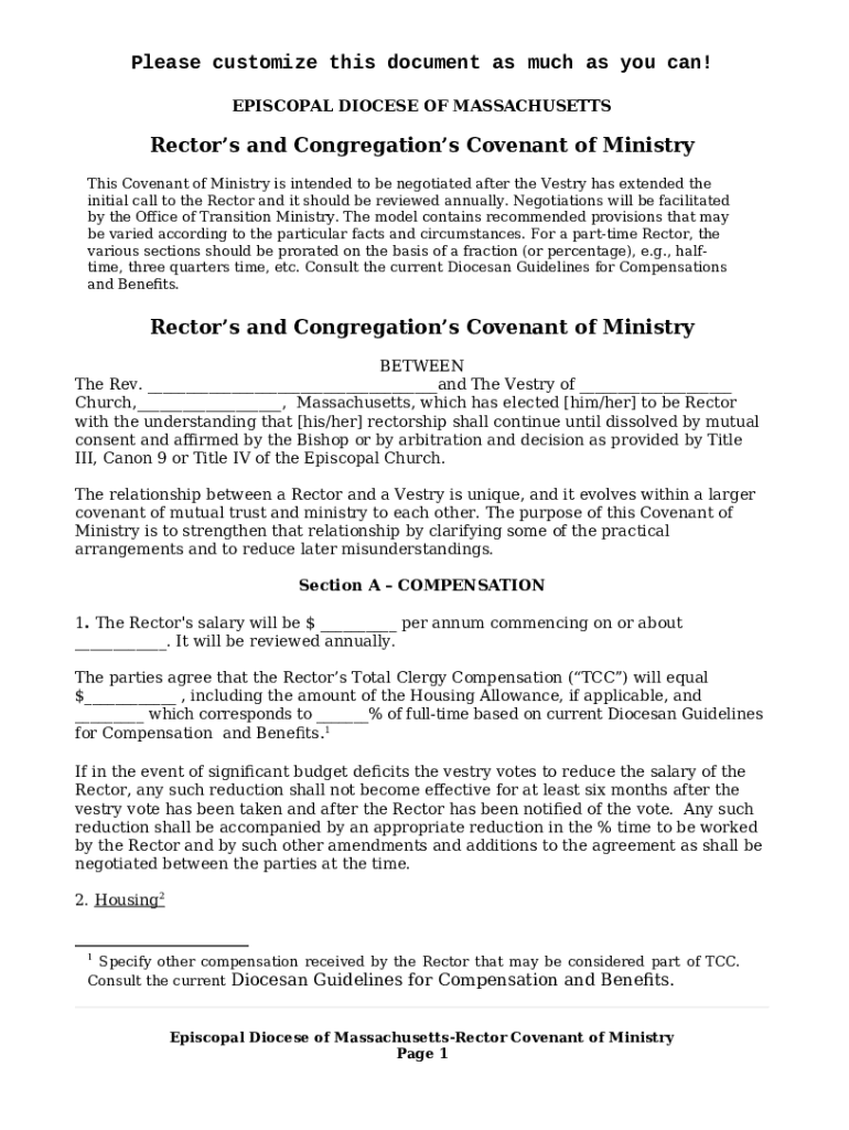 Covenant of Ministry Model for Rector.doc Doc Template | pdfFiller