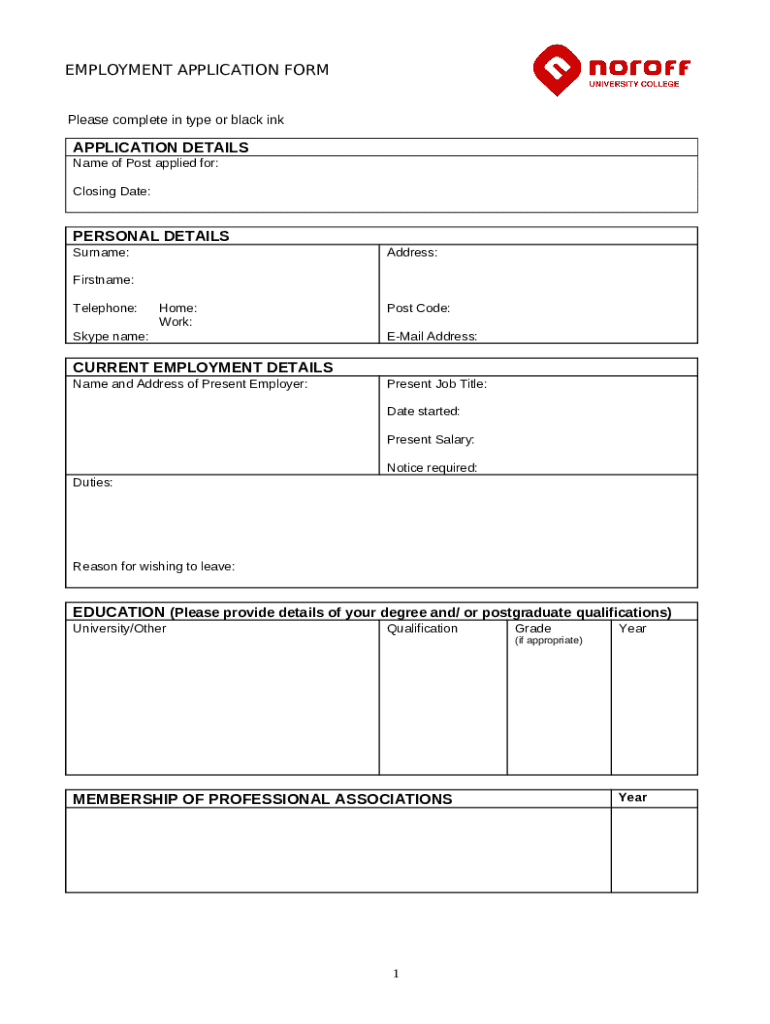 NUC Employment Application Doc Template | pdfFiller