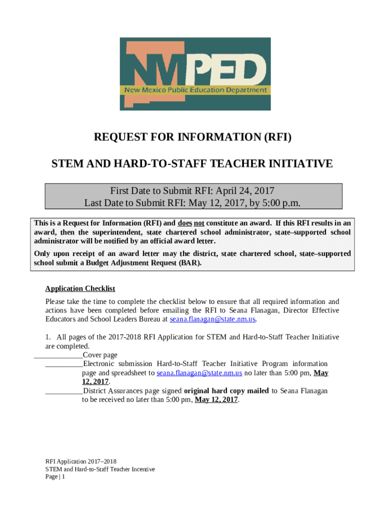 request for ination (rfi) stem and hard-to-staff teacher ... Doc ...