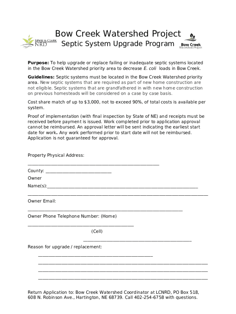 Septic System Upgrade Application Doc Template | pdfFiller